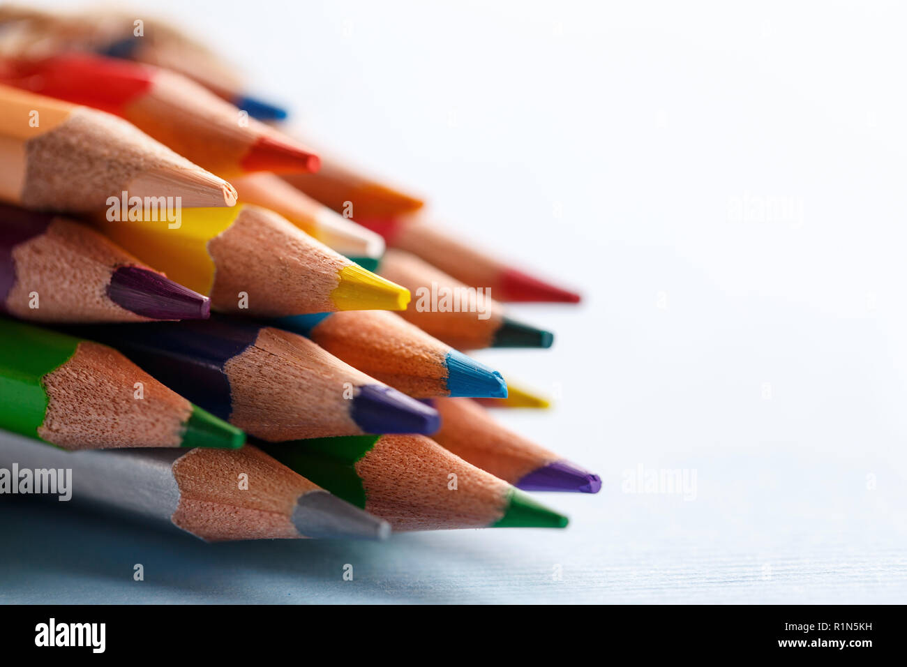 Bright color palette of crayons on the table Stock Photo - Alamy