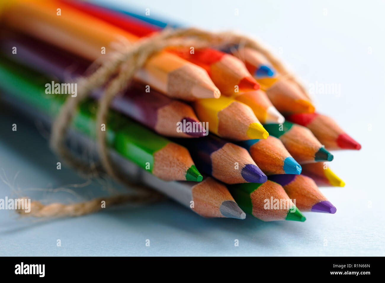 Bright color palette of crayons on the table Stock Photo - Alamy