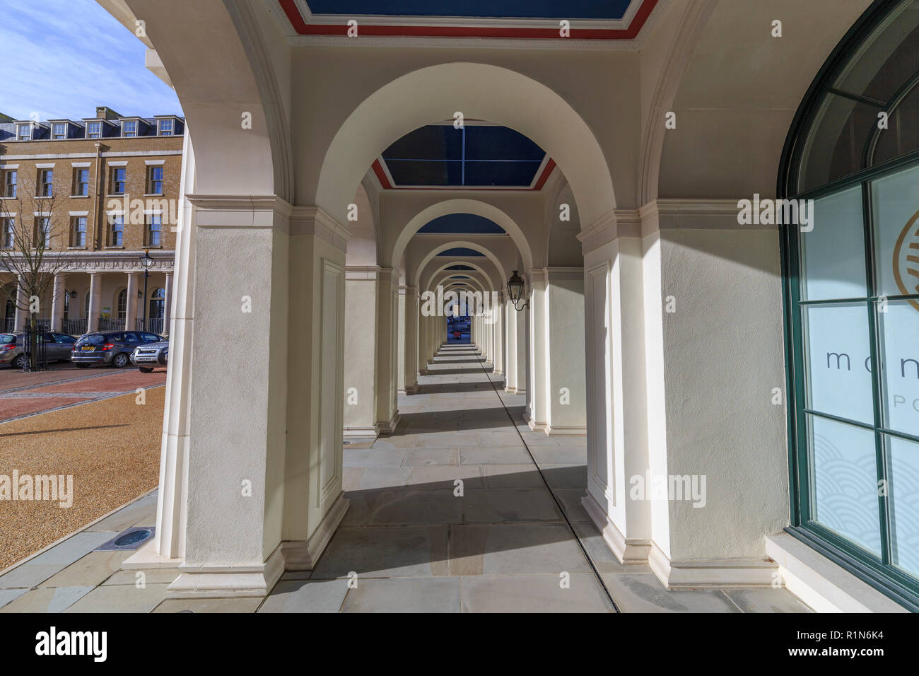 view through arches, Poundbury new town near dorchester , dorset ...