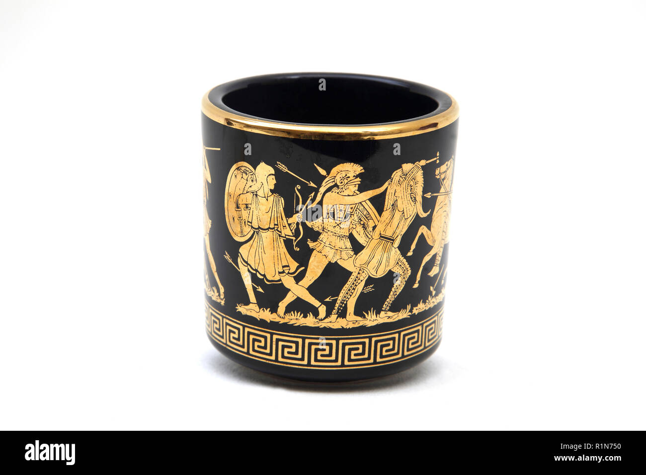 Greek Ceramic Pot with 24K Gold Hand Painted Design of a Battle Scene ...
