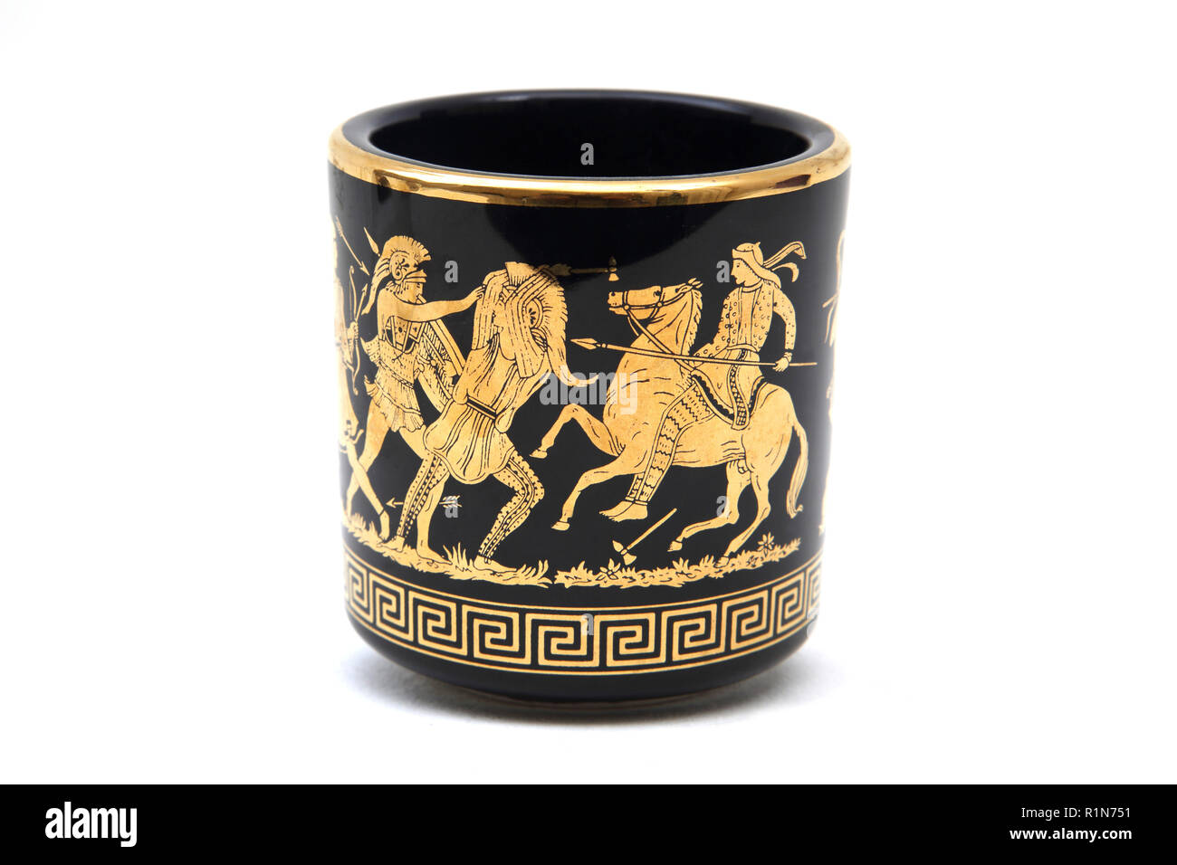 Greek Ceramic Pot with 24K Gold Hand Painted Design of a Battle Scene ...
