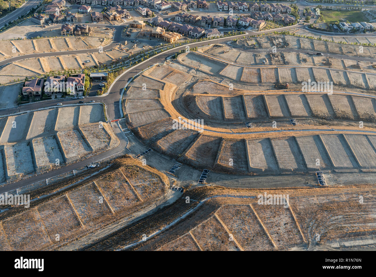 Aerial view of graded dirt lots ready for new home construction Stock ...