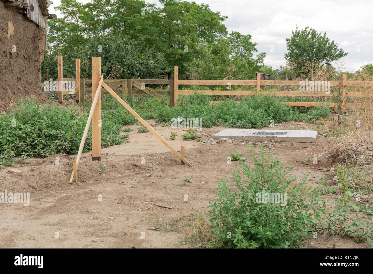 The Foundation for mount wooden fence. Foundation for the fixing the ...