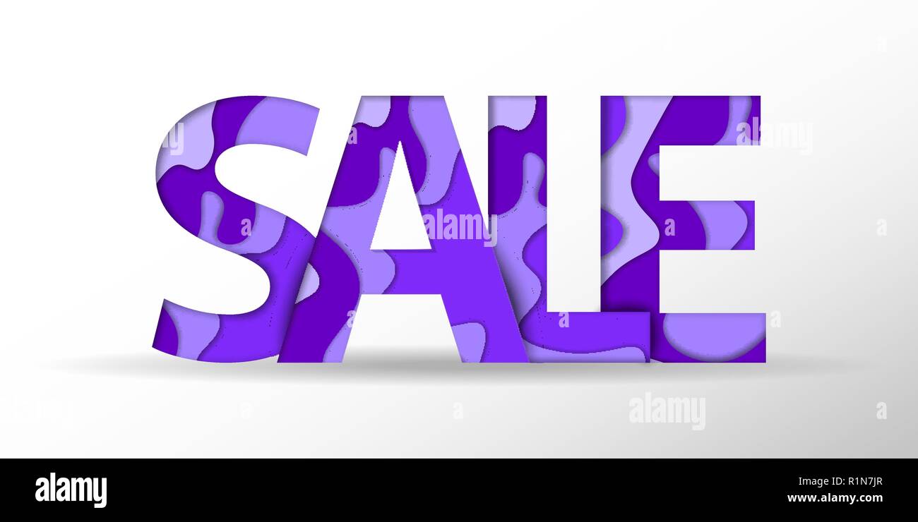 Sale violet banner. Paper cut design. Summer sale sticker. Vector ...