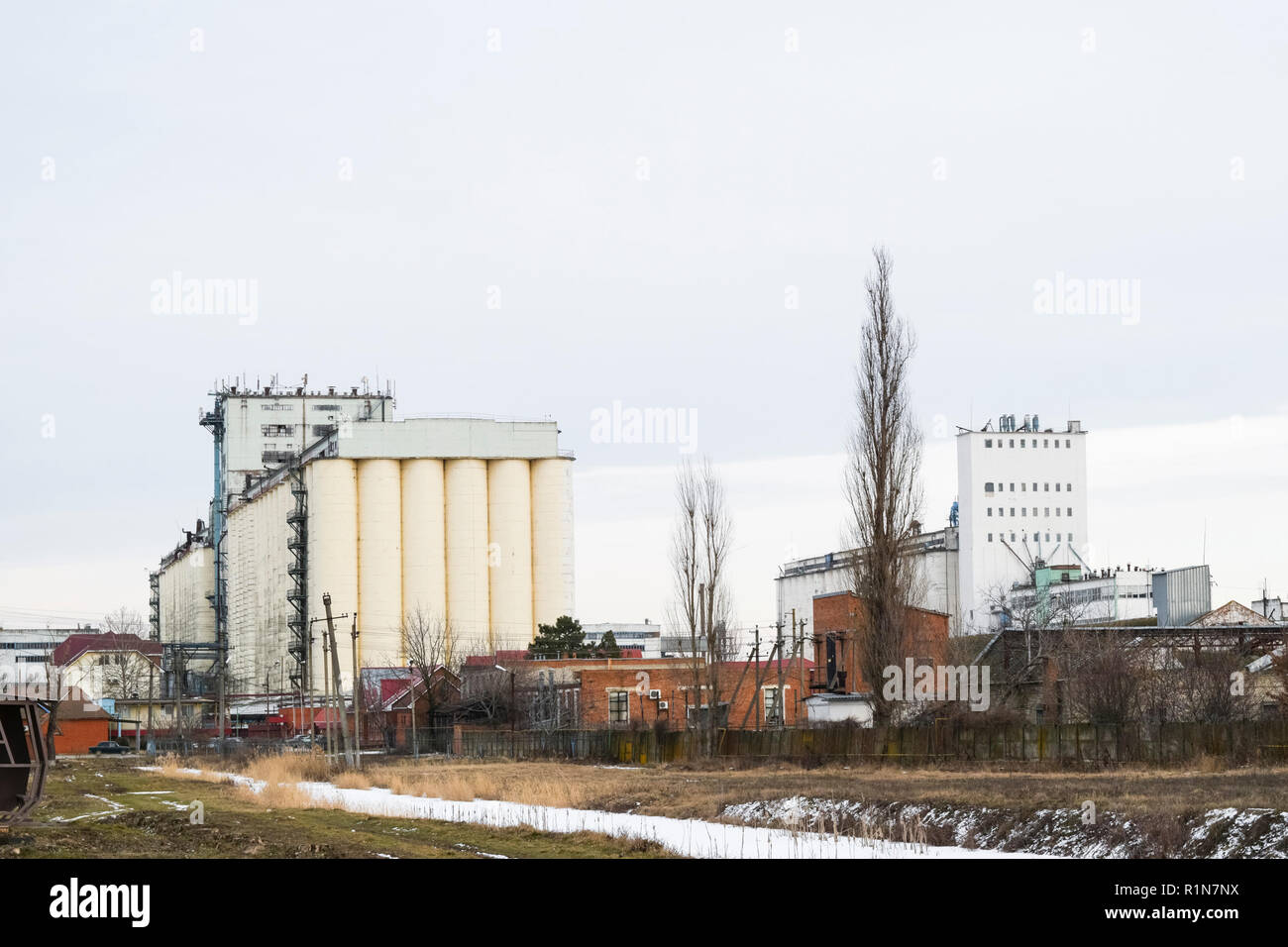 Building for storing and drying grain. Soviet-built elevator Stock ...