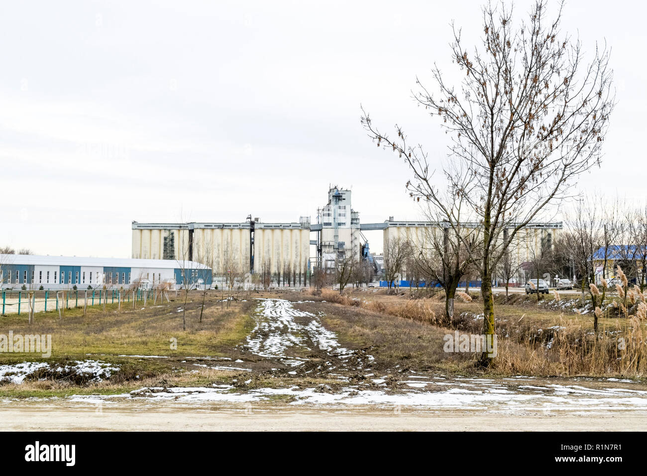 Building for storing and drying grain. Soviet-built elevator Stock ...
