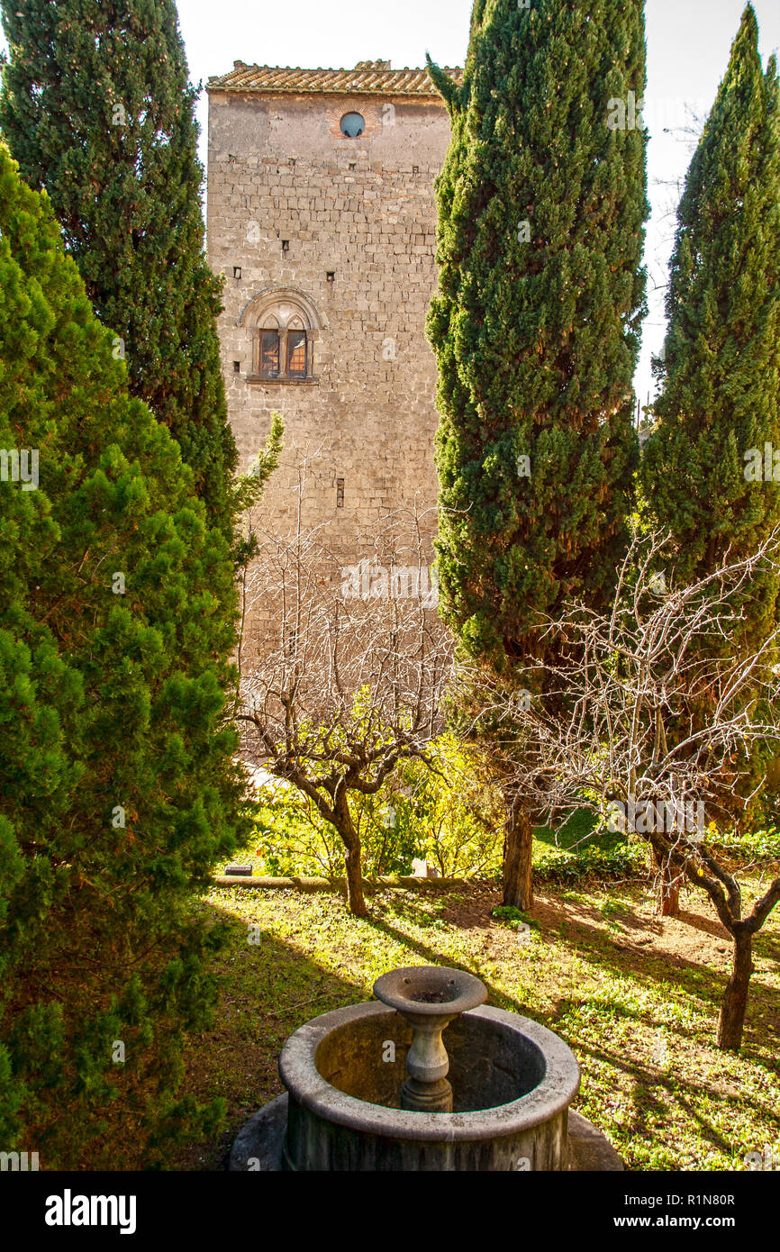 backyard of a medieval building in the old center of Viterbo with an ...