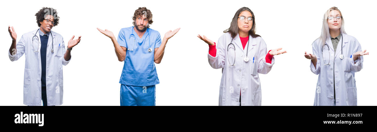 Collage of group of doctor, nurse, surgeon people over isolated ...
