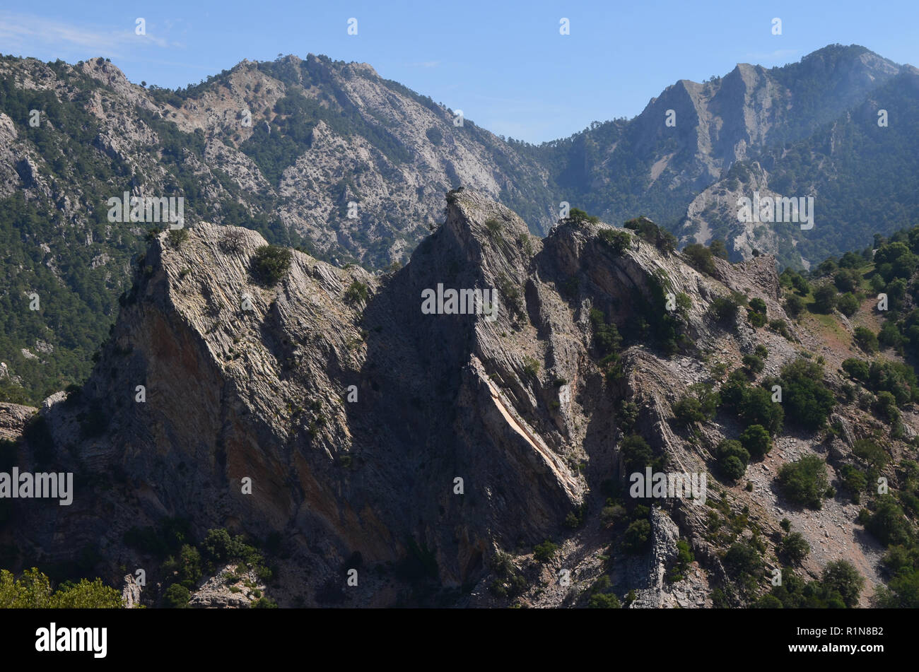 Impressive geomorphic formations in Els Ports Natural Park, a limestone ...