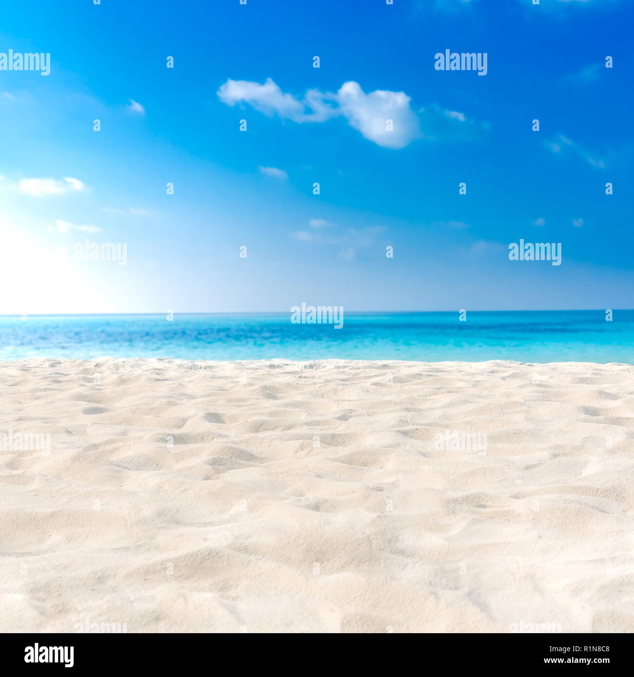 Sea view from tropical beach with sunny sky. Empty tropical beach ...