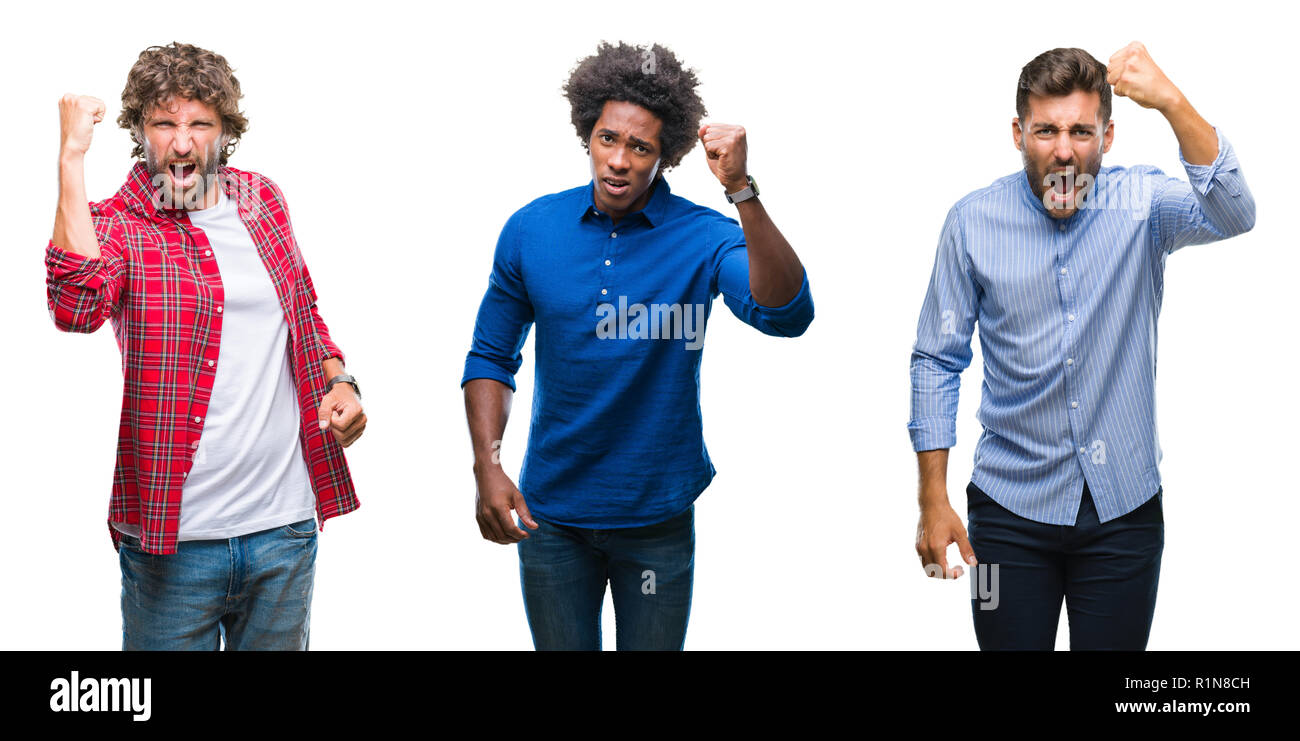 Collage of group of african american and hispanic men over isolated ...