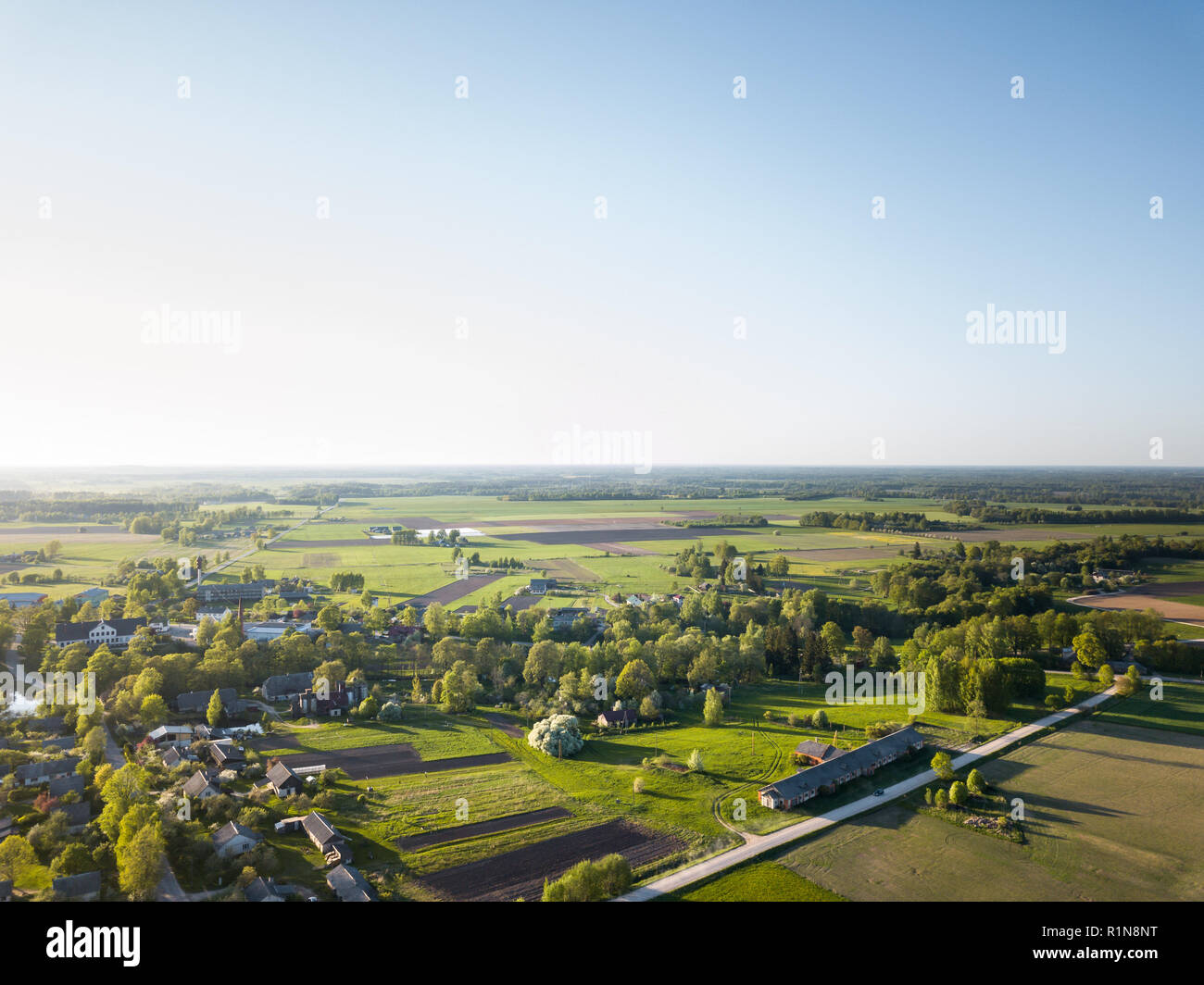 Aerial Drone Photo of a Meadows Surrounded with Beautiful Early Spring ...