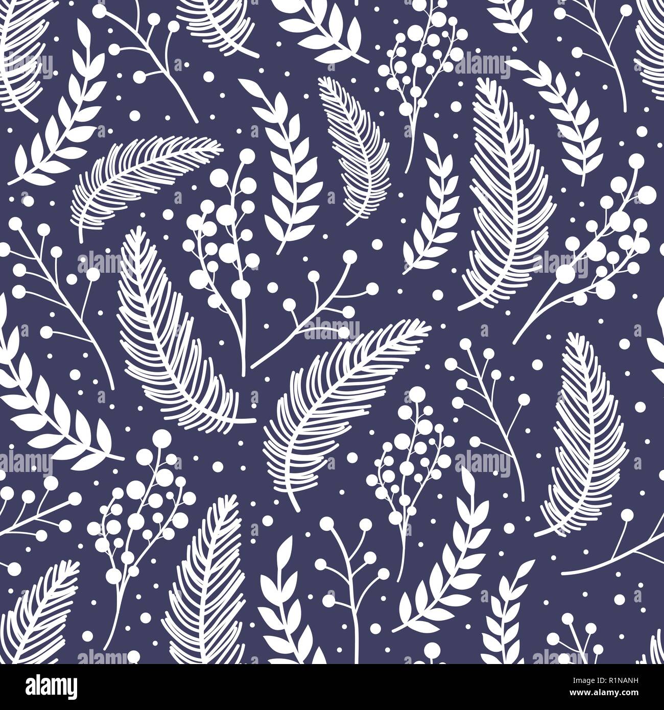 Whimsical repeating pattern. Christmas and winter theme. Plants ...