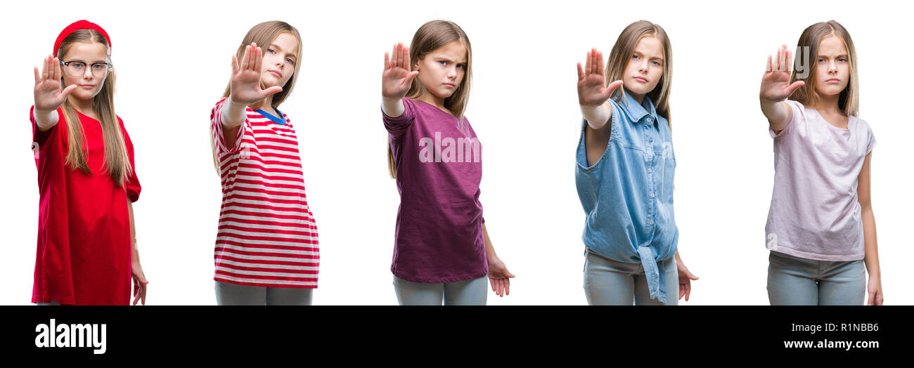 Collage of young beautiful little girl kid over isolated background ...