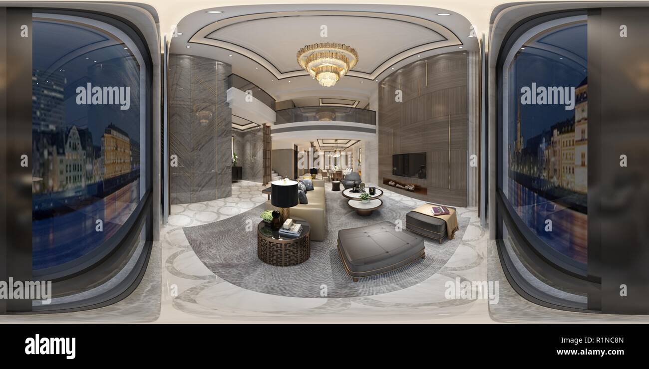 360 Degrees Home Interior, Living and Dining Room Stock Photo - Alamy