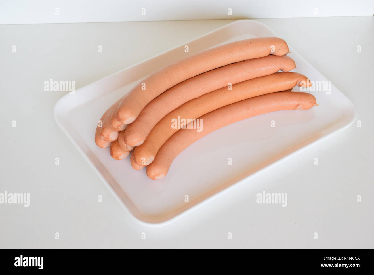 Vienna sausages ("Wiener Würstchen" or "Frankfurter Würst") on ceramic ...