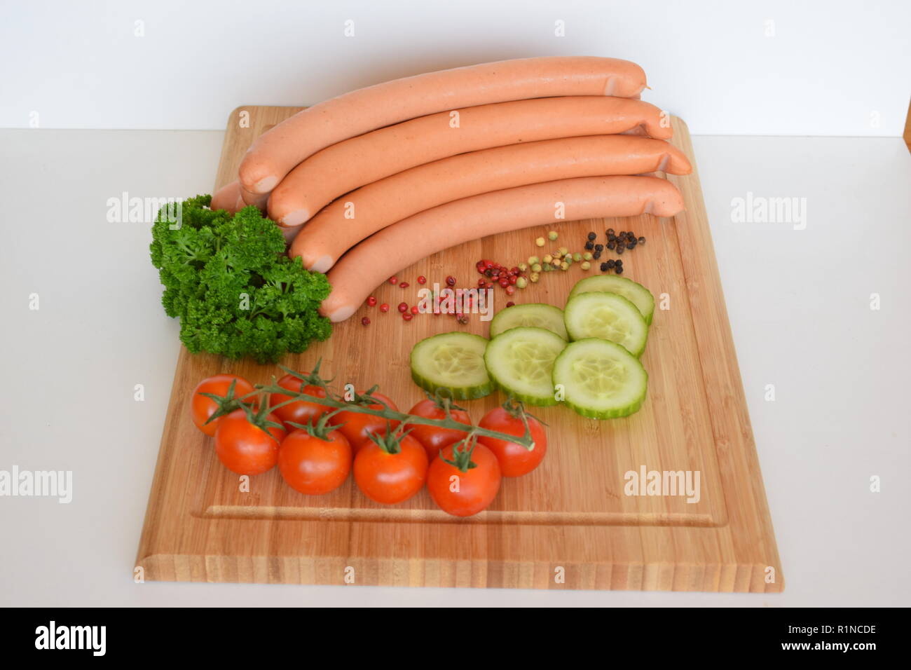 Vienna sausages ("Wiener Würstchen" or "Frankfurter Würst") on ceramic ...