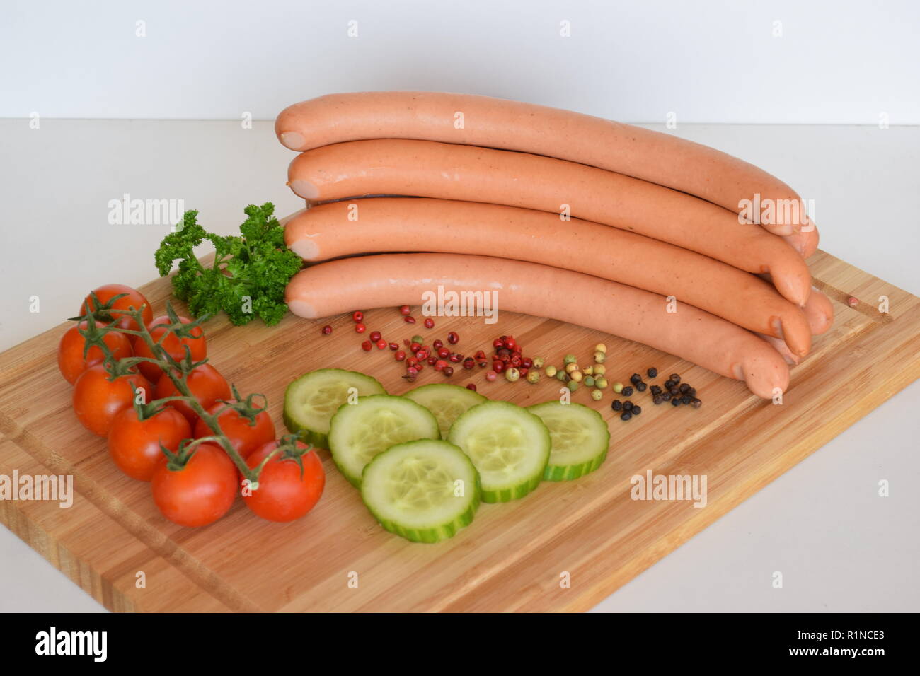 Vienna sausages ("Wiener Würstchen" or "Frankfurter Würst") on ceramic ...