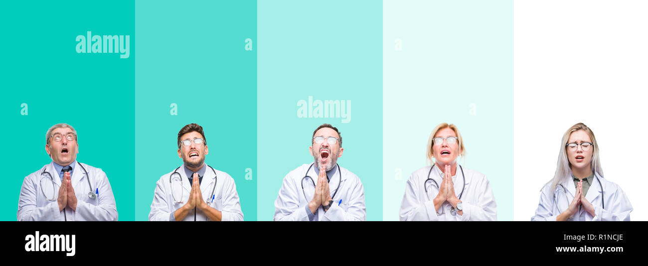 Collage of group of doctor people wearing stethoscope over colorful ...