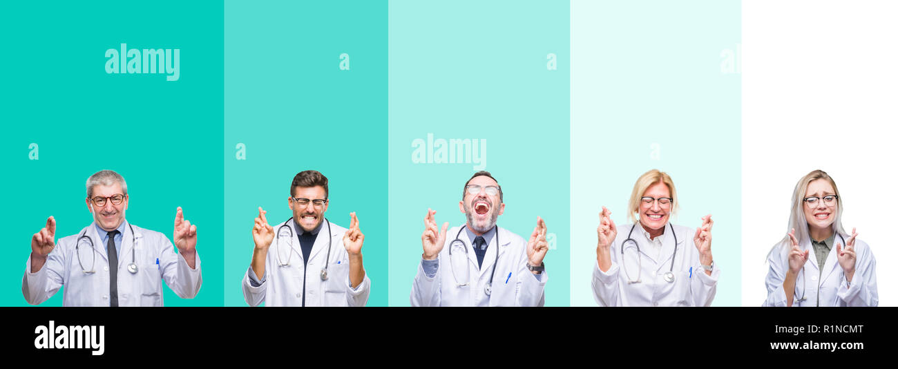 Collage of group of doctor people wearing stethoscope over colorful ...