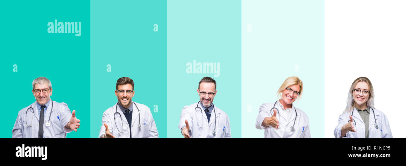 Collage of group of doctor people wearing stethoscope over colorful ...