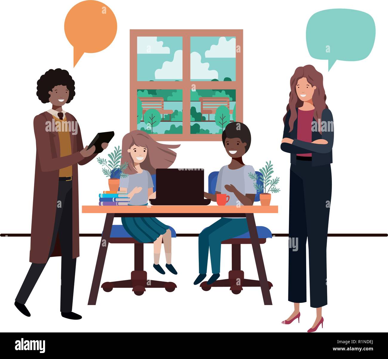 Talking boy girl classroom Cut Out Stock Images & Pictures - Alamy