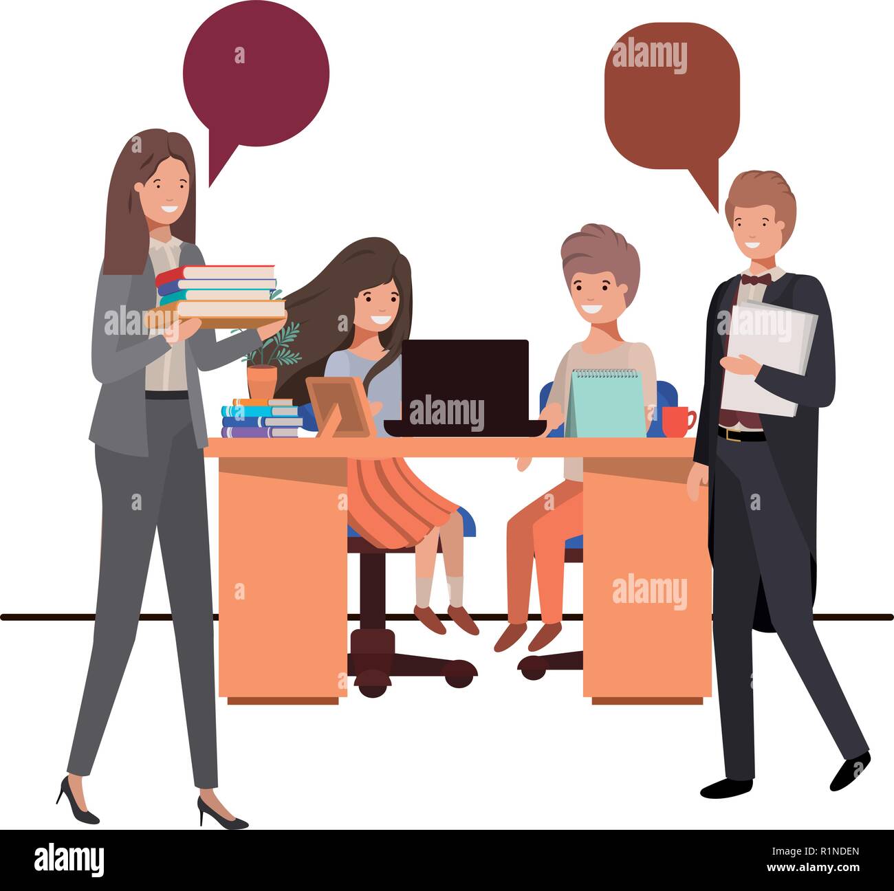 teachers in the classroom with students and speech bubble Stock Vector ...