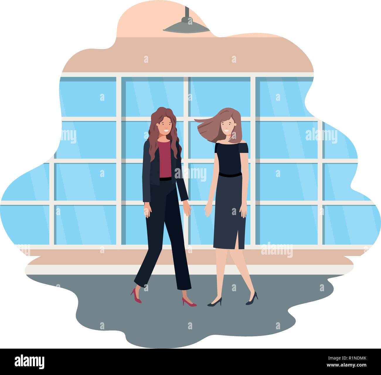 businesswomen with wall and windows avatar character Stock Vector Image ...