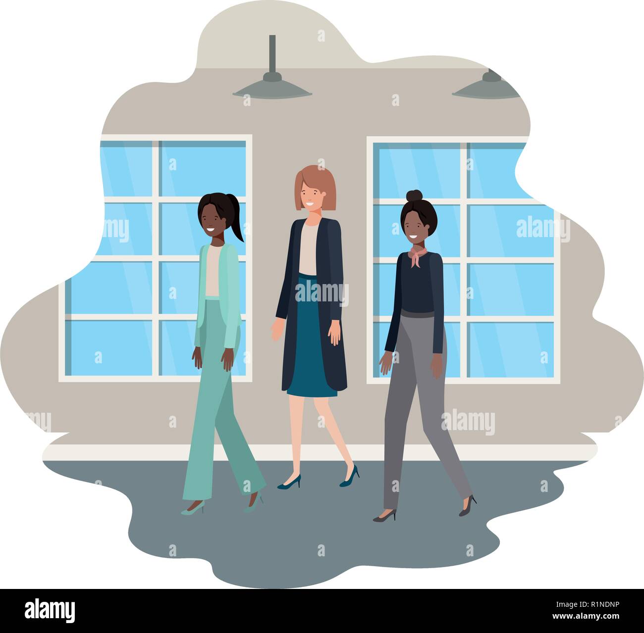 businesswomen with wall and windows avatar character Stock Vector Image ...