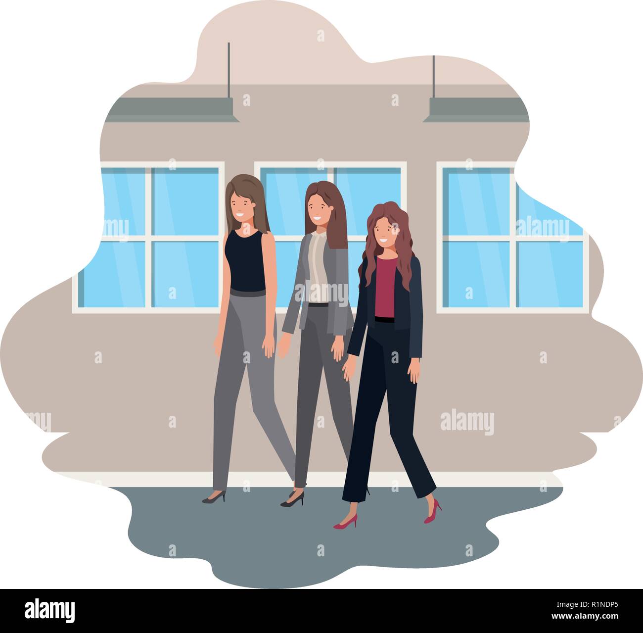 businesswomen with wall and windows avatar character Stock Vector Image ...
