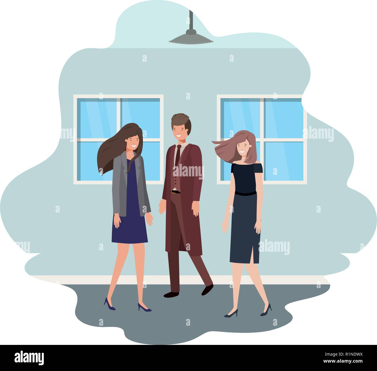 group of business with wall and windows avatar character Stock Vector ...