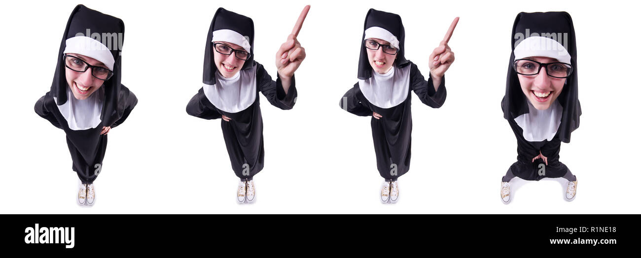 Funny nun isolated on the white background Stock Photo - Alamy