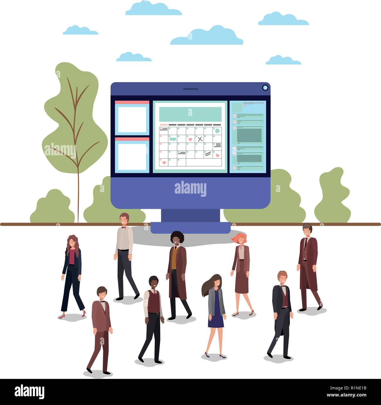 screen with people around avatar character Stock Vector Image & Art - Alamy