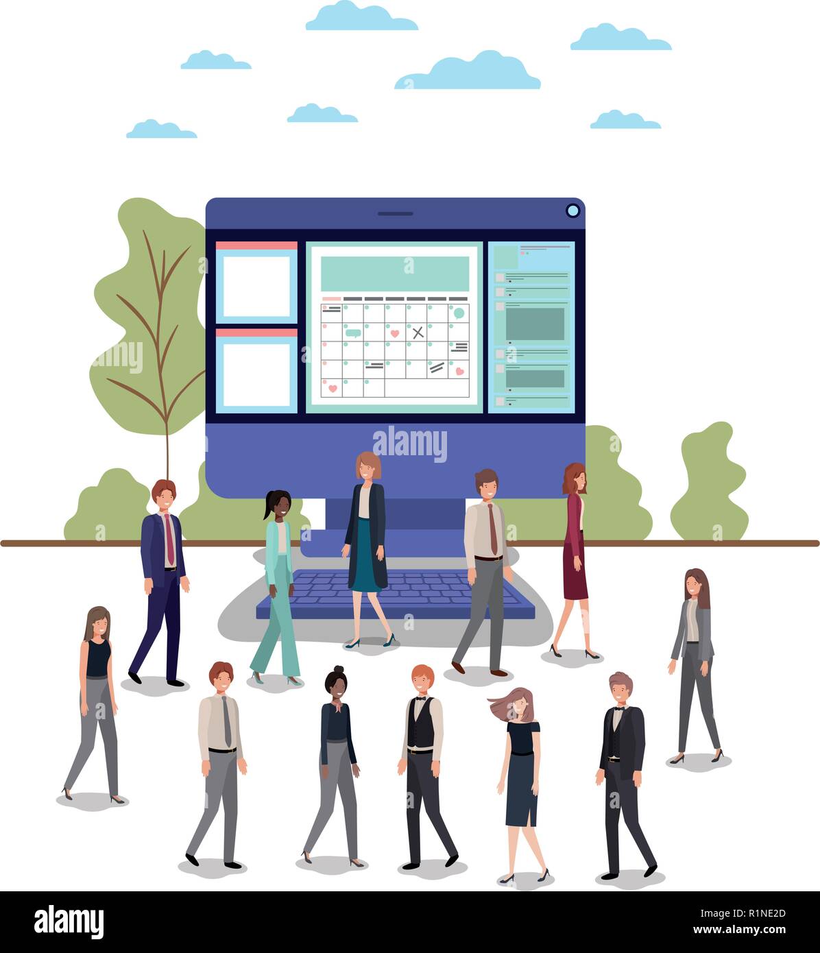 screen with people around avatar character Stock Vector Image & Art - Alamy