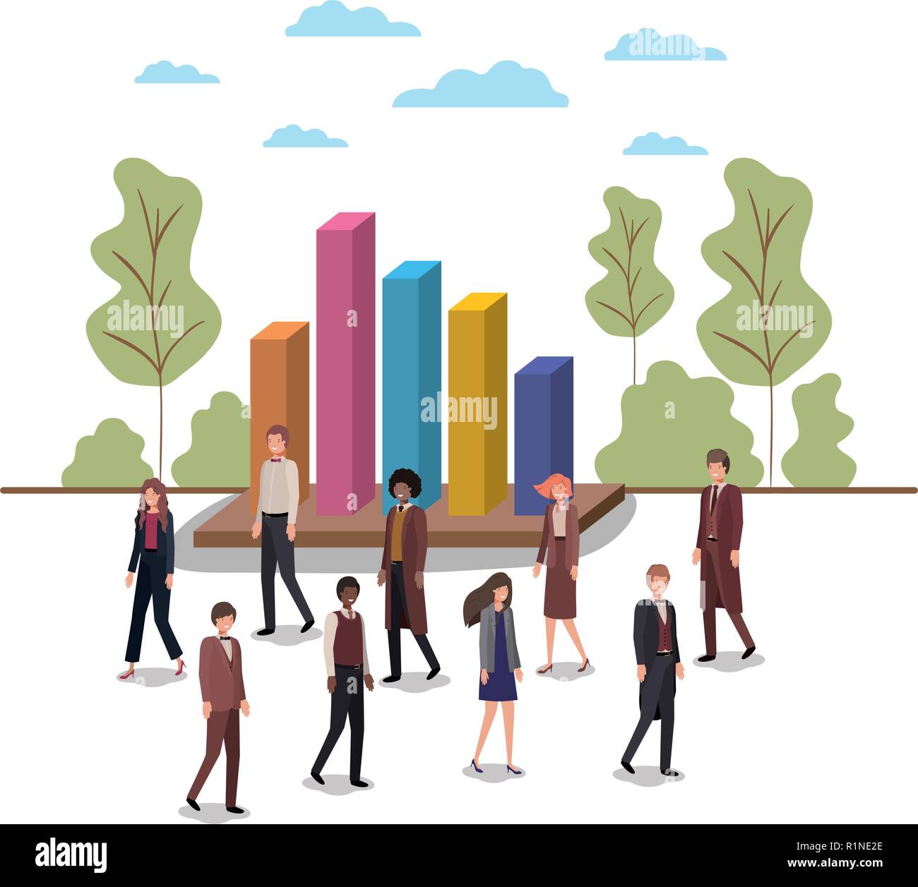 graph of statistics with people around avatar character Stock Vector ...