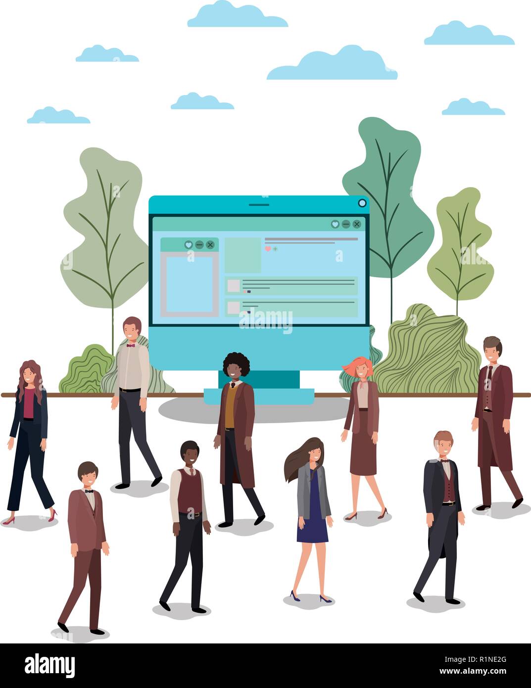 screen with people around avatar character Stock Vector Image & Art - Alamy