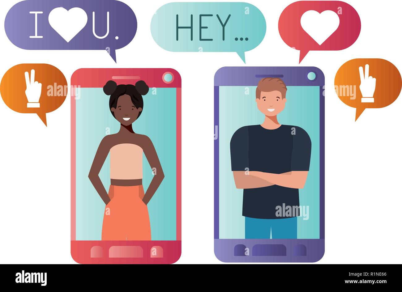 young couple in smartphone avatar character Stock Vector Image & Art ...