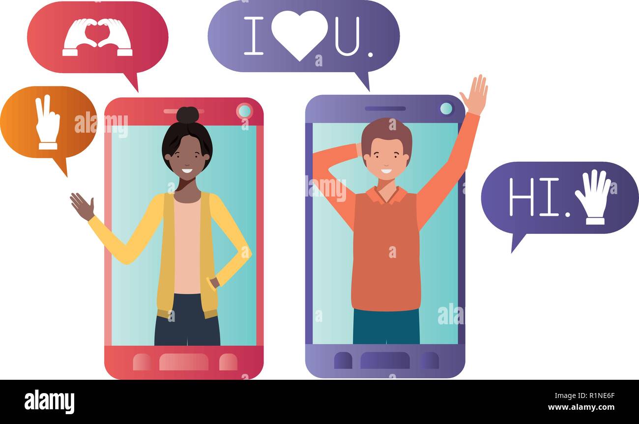 young couple in smartphone avatar character Stock Vector Image & Art ...
