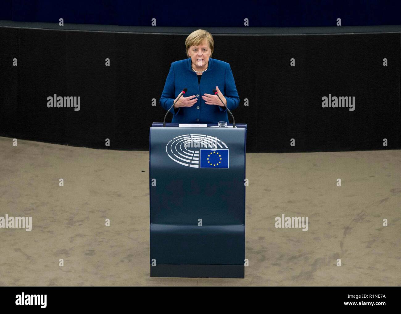 German Chancellor Angela Merkel seen speaking at the debate about the ...