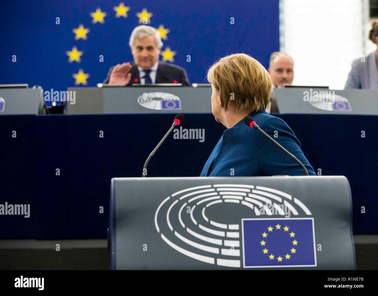 German Chancellor Angela Merkel seen speaking at the debate about the ...