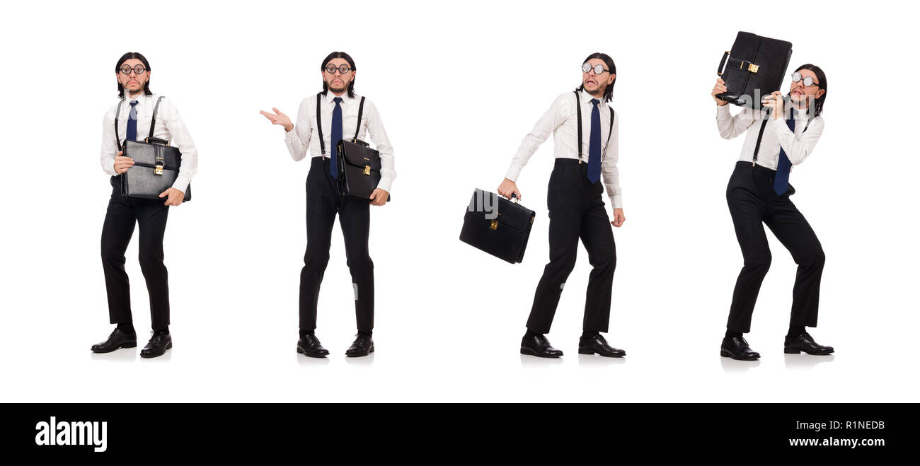 Young manager with briefcase isolated on white Stock Photo - Alamy