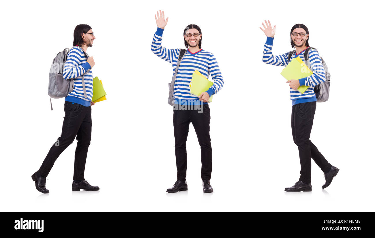 Student rushing to the lesson isolated on white Stock Photo - Alamy