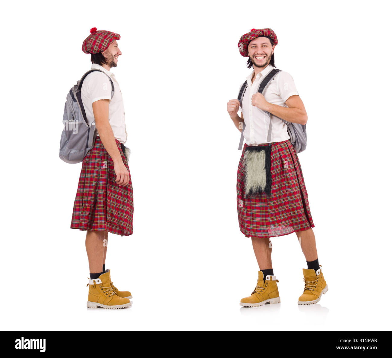 Man in scottish skirt isolated on white Stock Photo - Alamy