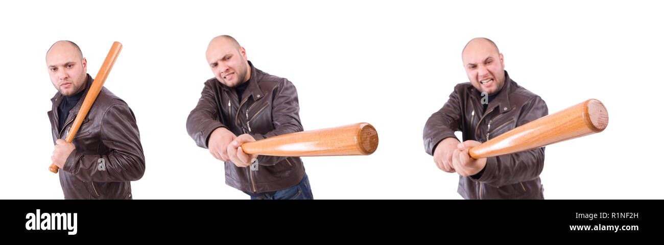 Violent man with baseball bat on white Stock Photo - Alamy