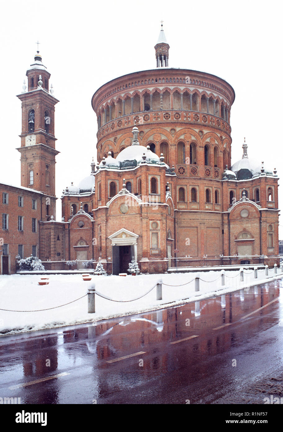 Italy, Lombardy, Crema, Santa Maria della Croce, Sanctuary with Snow ...