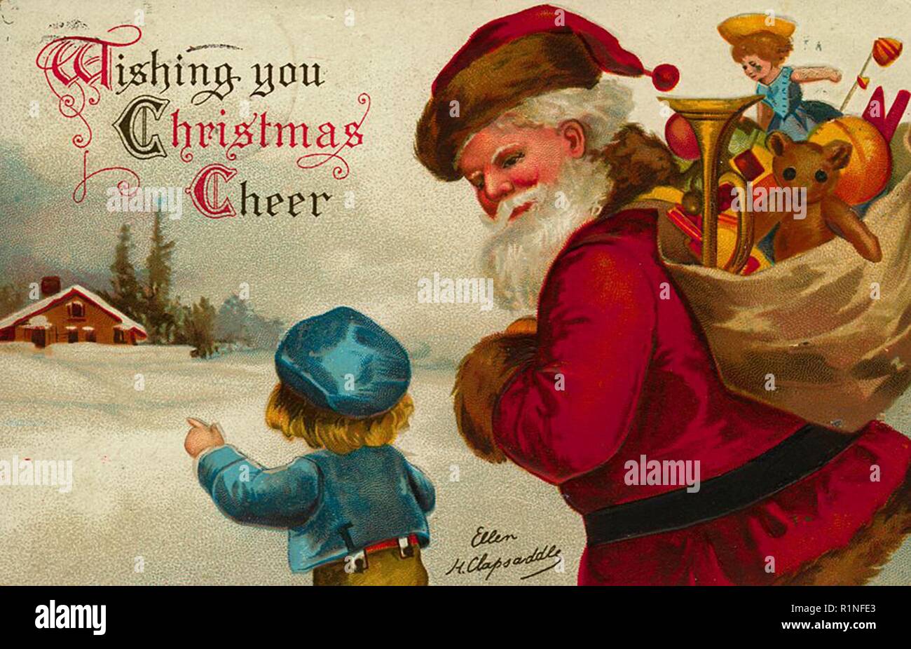 vintage father christmas illuatration Stock Photo - Alamy