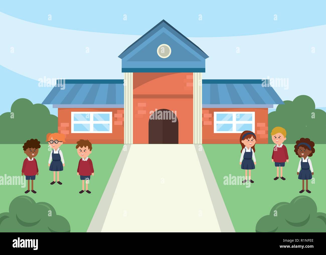 school with trees and happy children students Stock Vector Image & Art ...