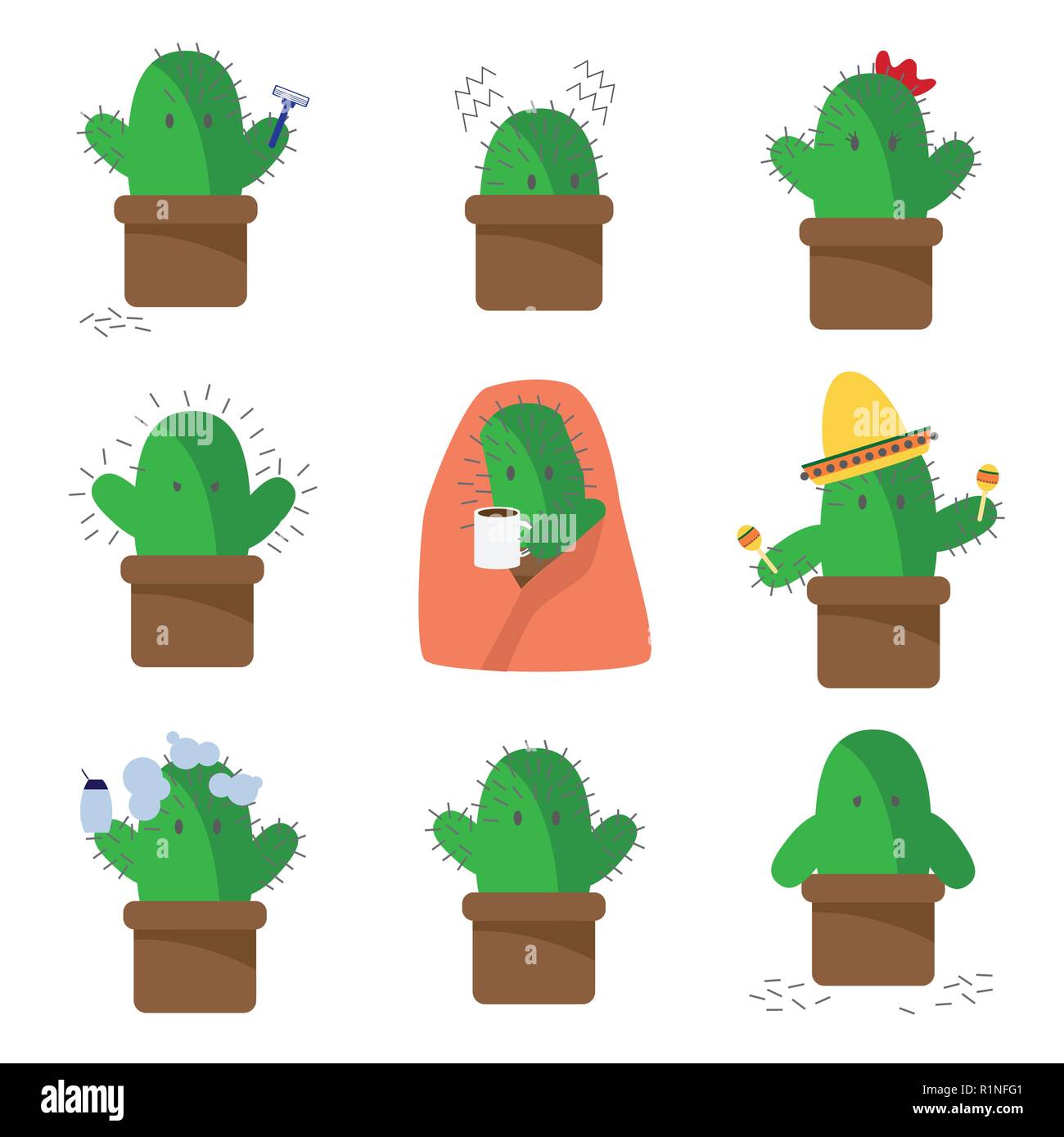Cactus cartoon character flat on white background Stock Vector Image ...