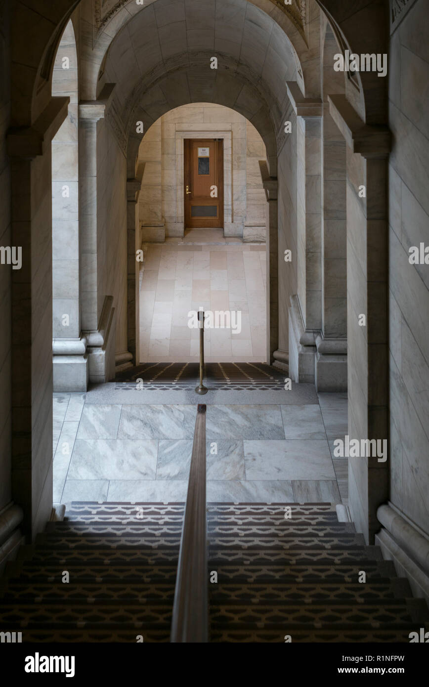 Corridor with stairs, New York City, New York State, USA North America ...
