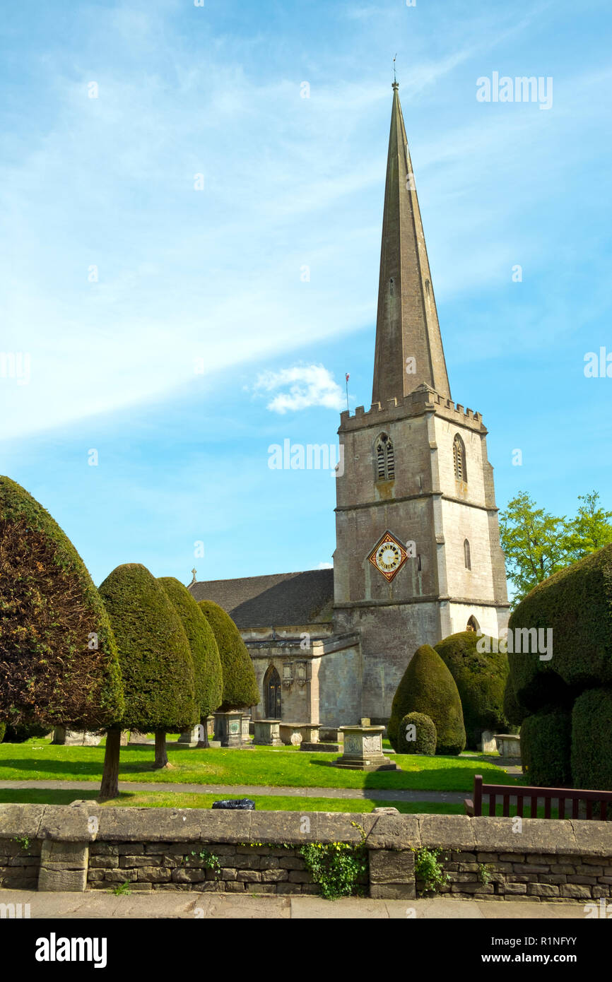 The historic 'wool church' at Painswick in the Cotswolds ...